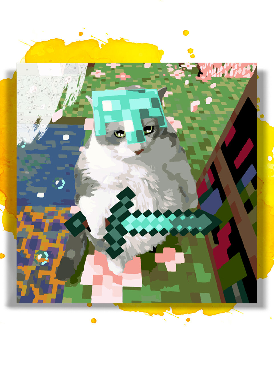 Картина по номерам на холсте Кот в алмазке маинкрафт мем, 40 х 40 см