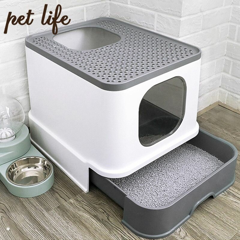 Лоток для туалета, полностью закрытый, выдвижной туалет для кошек, защита от запаха, защита от брызг, большое пространство