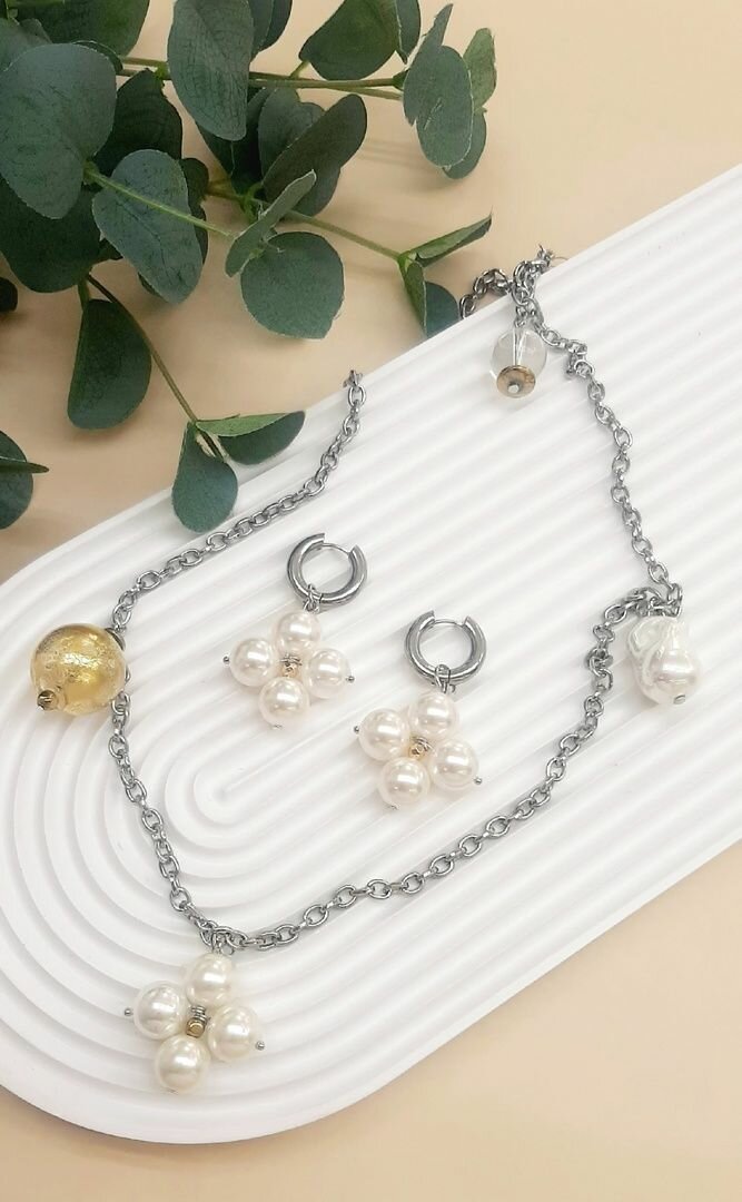 Колье, стекло, муранское стекло, жемчуг имитация