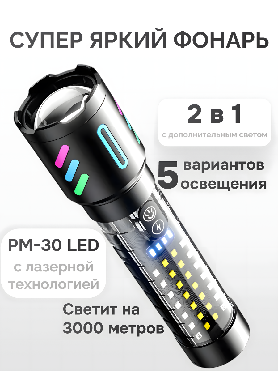 Фонарик аккумуляторный ручной перезаряжаемый