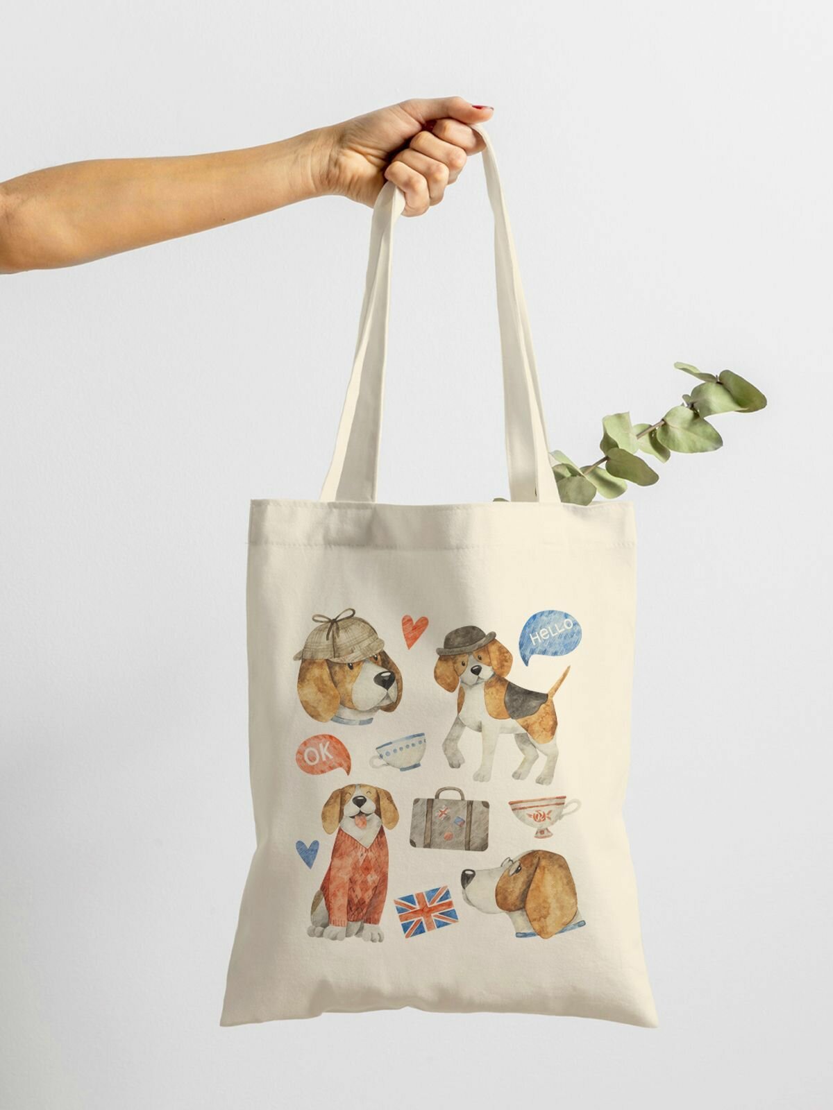 Сумка шоппер шоппер с принтом "Бигль", шопер авоська холщовая с рисунком в подарок