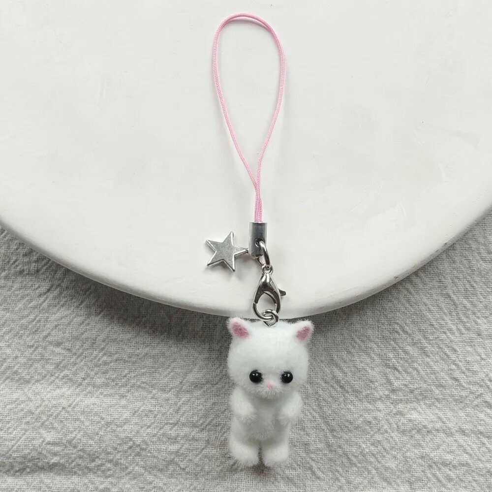 Подвеска на цепочке для мобильного телефона с котом-белый