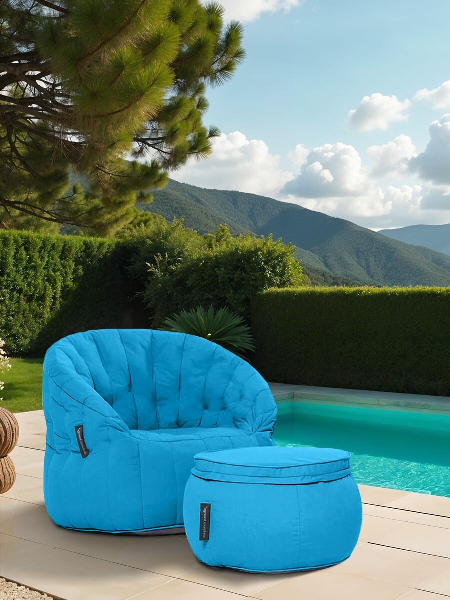 Комплект бескаркасной уличной мебели Butterfly Chaise - Azurri Blue (олефин, голубой) - садовая мягкая мебель для отдыха и релакса