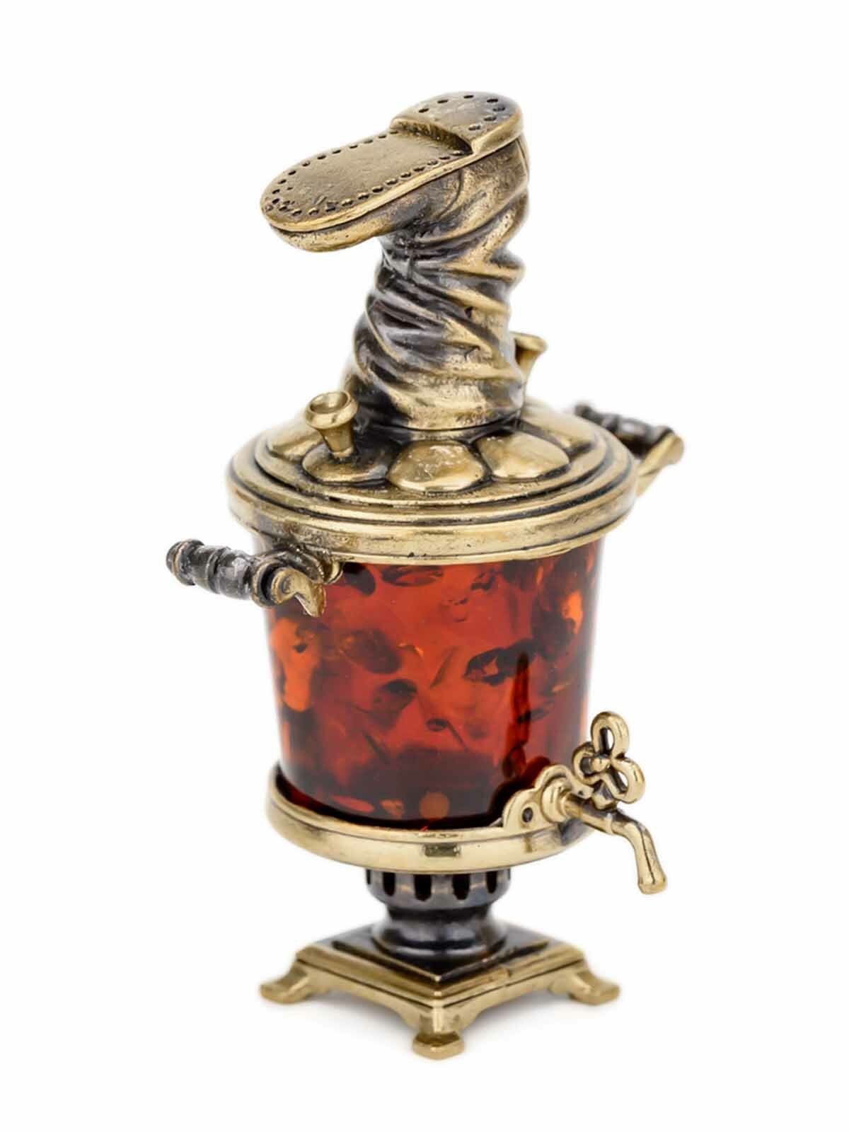 Сувенирная фигурка - Русский Самовар с сапогом, Балтийский Янтарь, 8 см