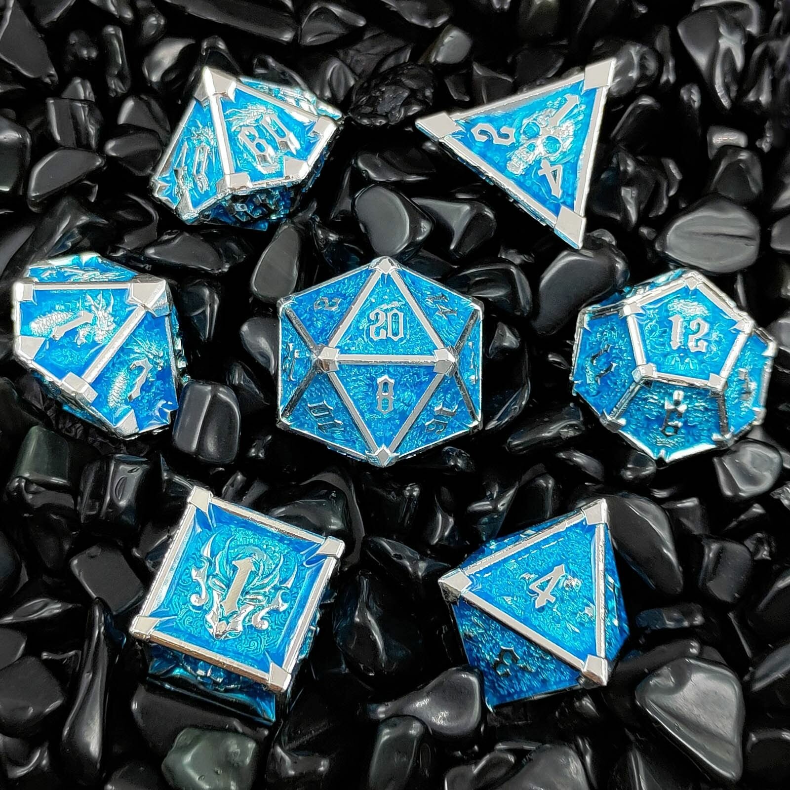 DnD Skull&Dragon Metal Dice Set, кубики метал для DnD и настольных ролевых игр (дайсы ДнД) 7 шт.