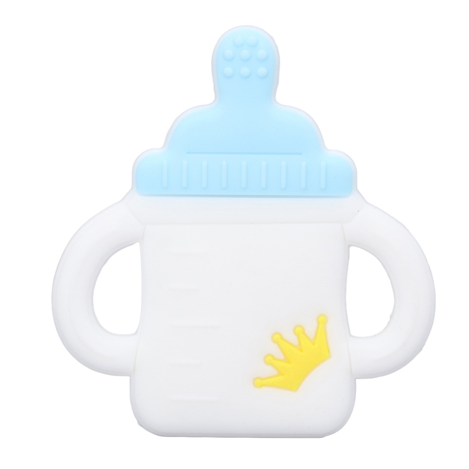 Baby Teether Cartoon Bottle Shape One Piece Soft Flexible Silicone Teething Chew Toys Blue