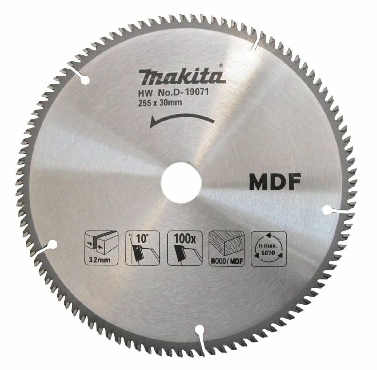 Диск пильный Makita D-19071 для МДФ 255х30х2.4 мм. 100 зубцов