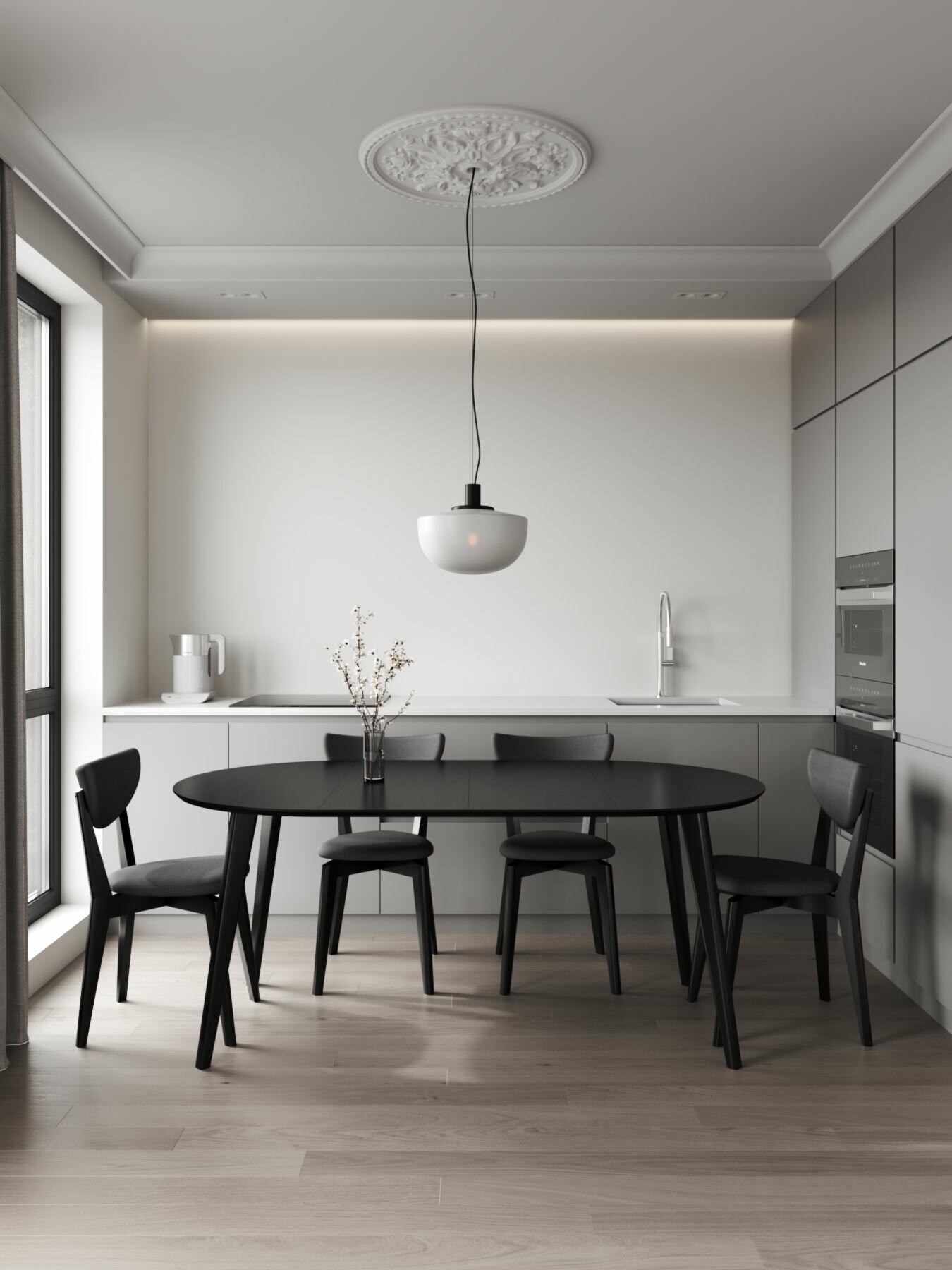 Стол раскладной обеденный круглый для кухни и гостиной, 100-180 см, чёрный, большой