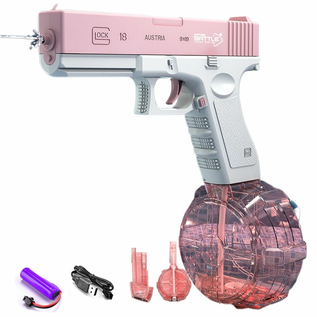 Автоматический электрический водяной пистолет Glock с непрерывным питанием -версия с розовым барабаном