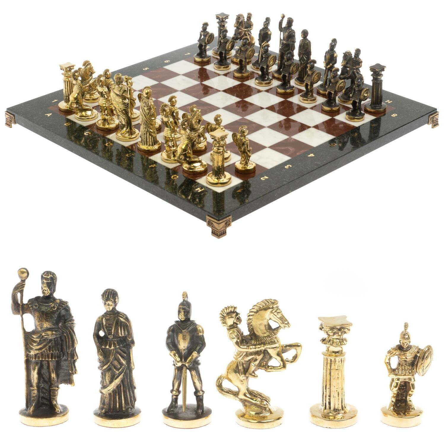 Шахматы подарочные из бронзы "Римские" 44х44 см мрамор лемезит 129660