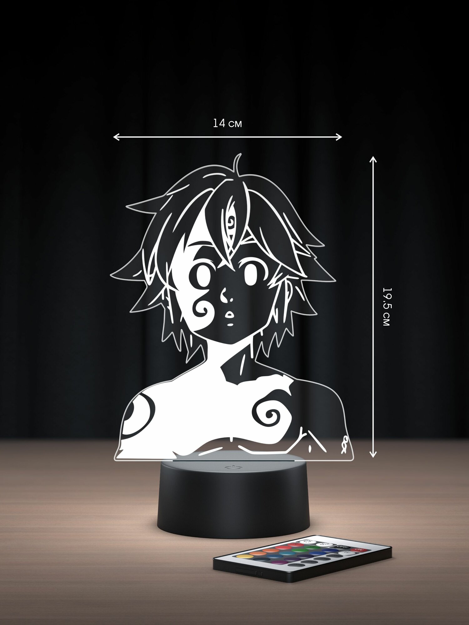 Ночник Мелиодас из аниме Семь смертных грехов. 3D светильник Seven Deadly Sins, подарок анимешнику.
