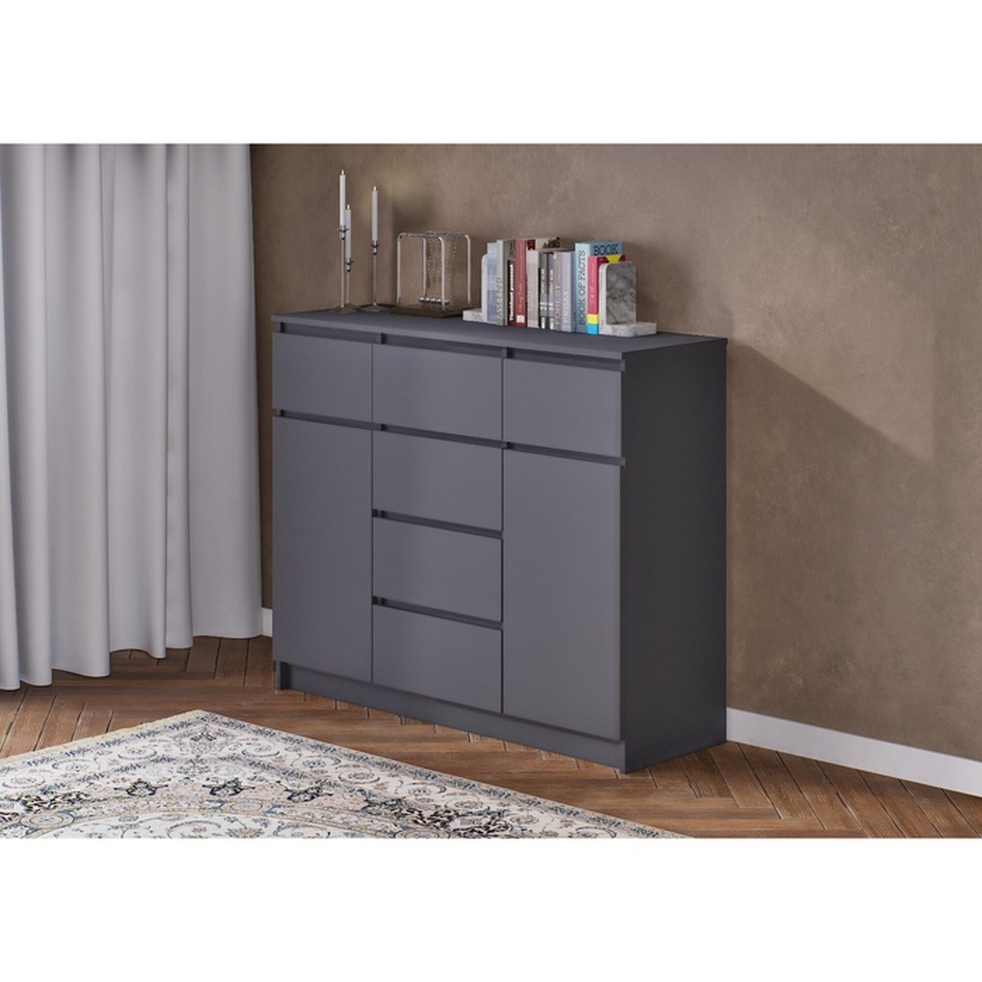 Комод Сима-ленд "Мадера", 6 ящиков, 1204х404х990 мм, ЛДСП, серый графит