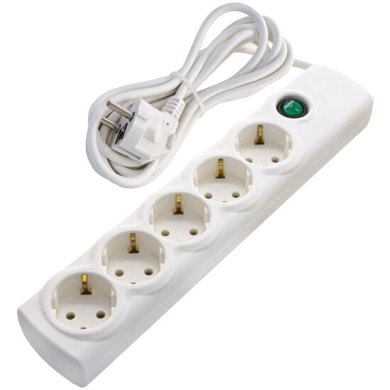 Ремоколор Сетевой удлинитель 5 розеток пвс 3x1мм, 16а, с/з, с выключателем, 5м, (шт.) 89-0-064