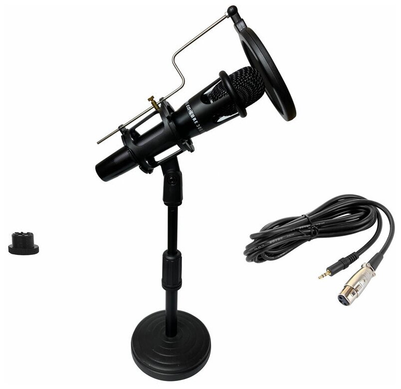 Конденсаторный микрофон E300 с кабелем XLR - jack 3.5 на настольной стойке NVP-40 с регулировкой высоты 18-30 см
