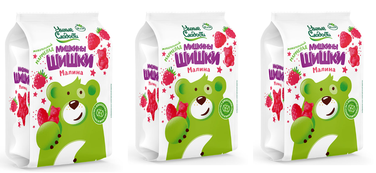 Мармелад жевательный "Умные сладости" Мишкины шишки со вкусом Малины, детская линейка, 150 г, 3 уп