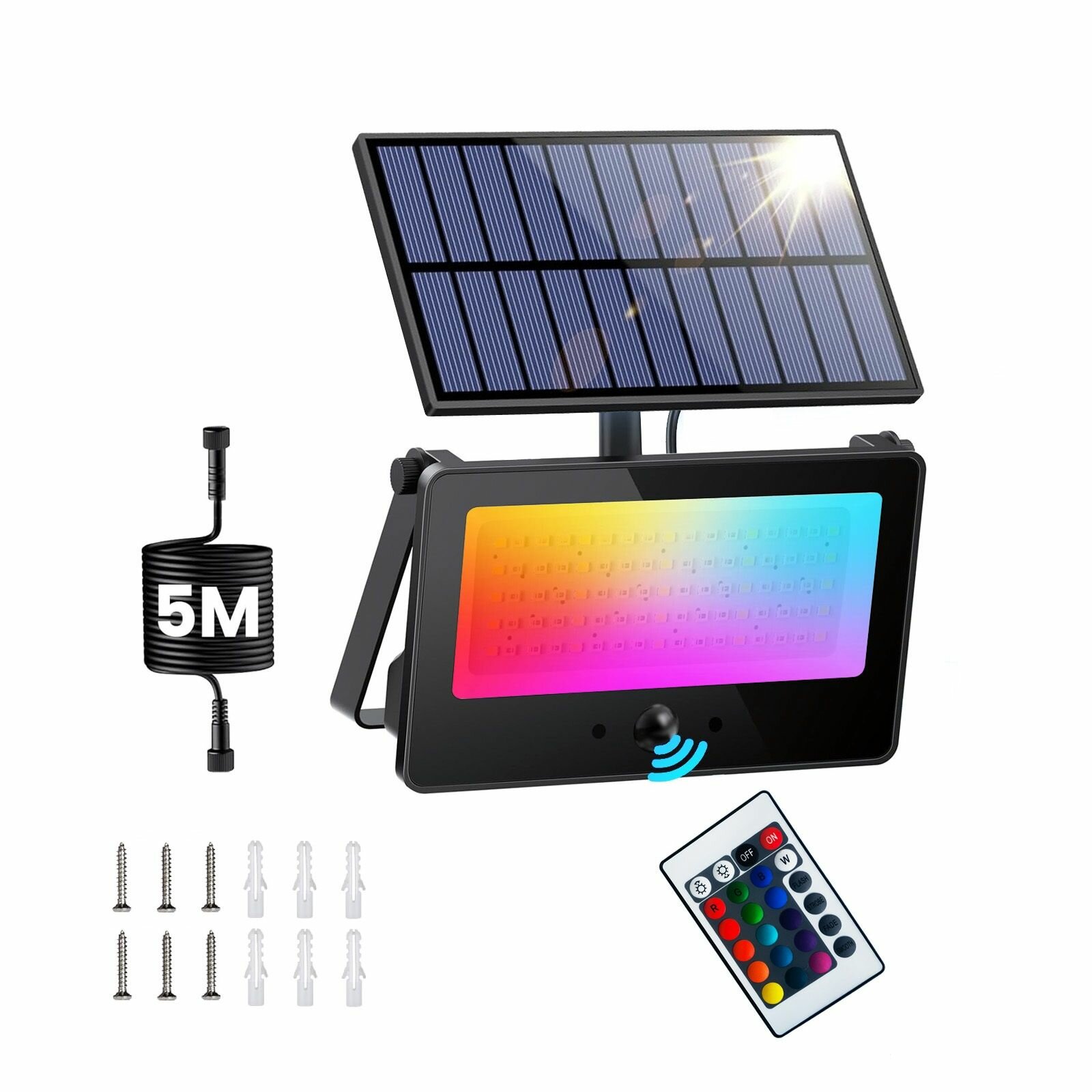 Galavasen Солнечные прожекторы RGB с кабелем длиной 16,4 фута, 16 миллионов наружных светильников, изменяющих цвет, с дистанционным управлением