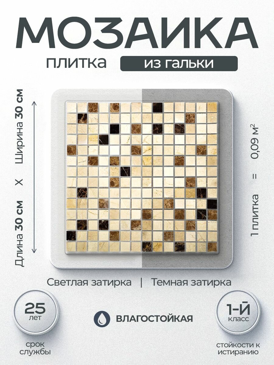 Плитка мозаика MIRO (серия Californium №30), универсальная каменная плитка для ванной и душевой комнаты, для фартука на кухне размер 30х30см, упаковка 1 штук на сетке, 0,09 м2