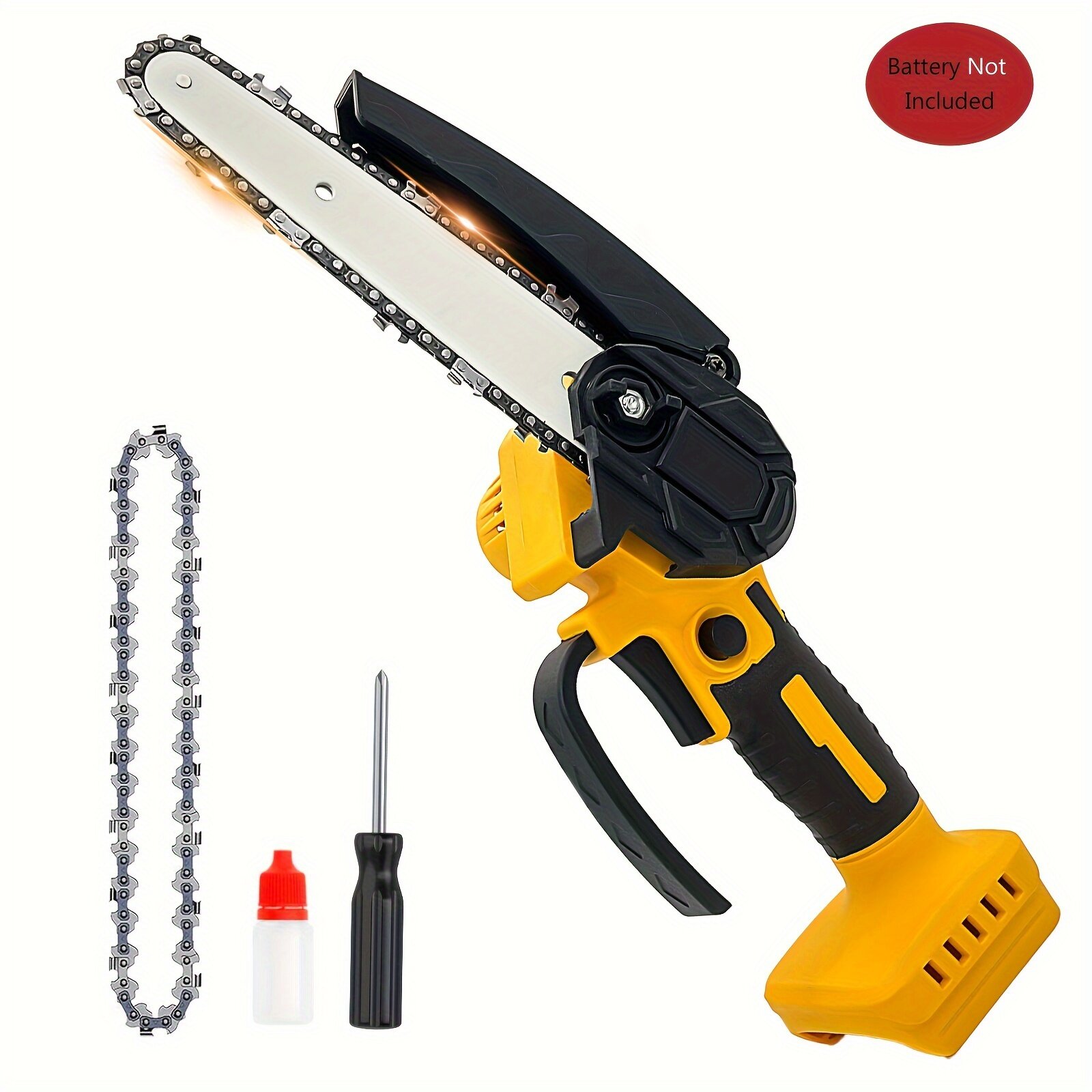 Беспроводная 6-дюймовая цепная пила – ручная электрическая мини-пила с поворотным защитным кожухом (0-130°), 2 цепями и небольшим отверткой для обрезки веток, двора, дома и сада (без батареи)