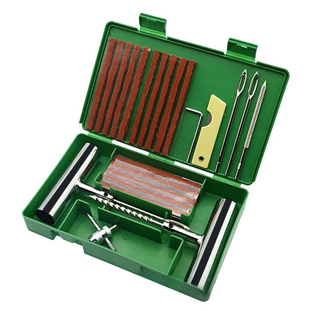 Набор для ремонта шин, Набор инструментов для ремонта шин автомобилей и мотоциклов - зеленый - 33 предмета, 1 комплект