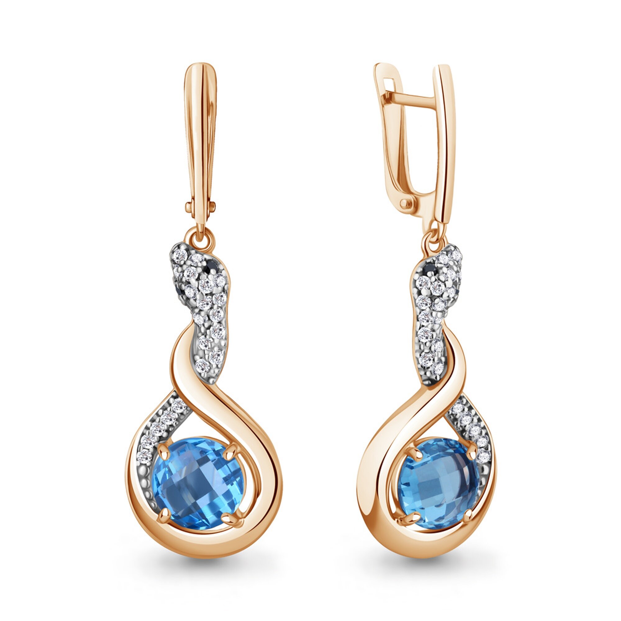 Серьги, серебро, 925 проба, золочение, Лондон топаз, кристалл, фианит