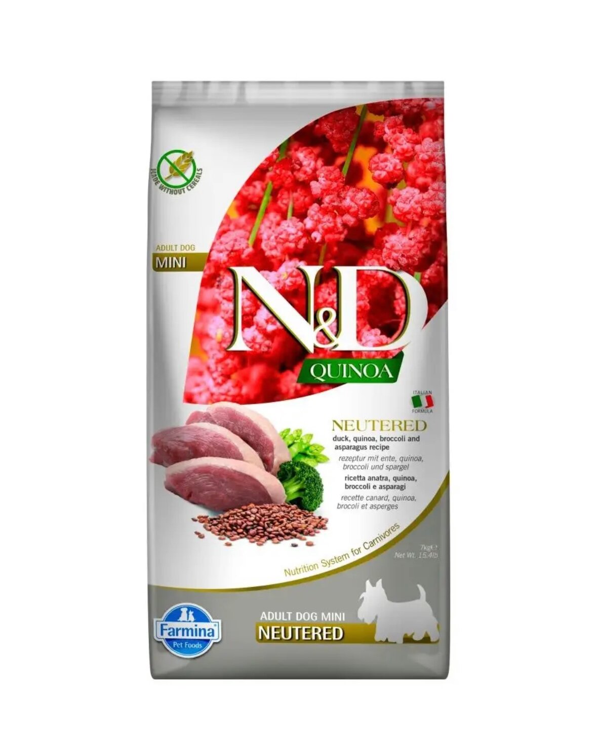 Сухой корм Farmina ND Dog GF Quinoa Duck Neutered Mini для стерилизованных и кастрированных собак мелких пород с уткой, 7кг