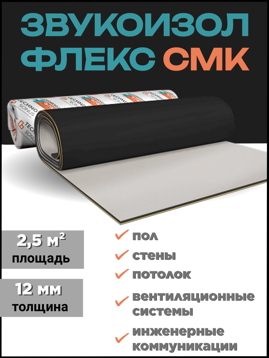 Звукоизоляция TechnoSonus Звукоизоляционная мембрана Звукоизол Флекс СМК