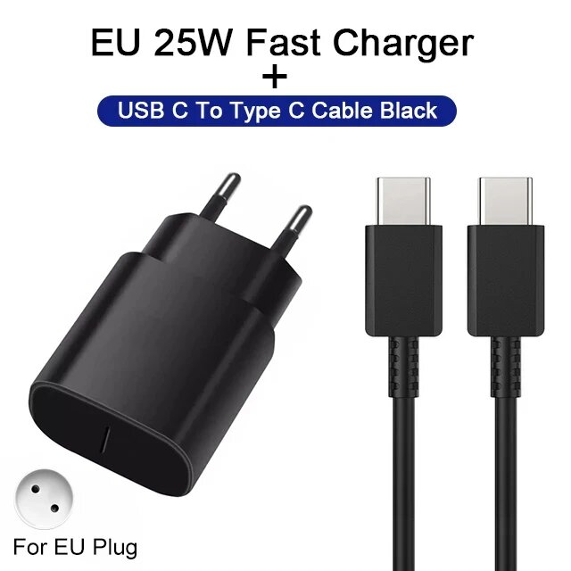 EU 25W зарядное устройство + USB-C кабель Black 2IN1