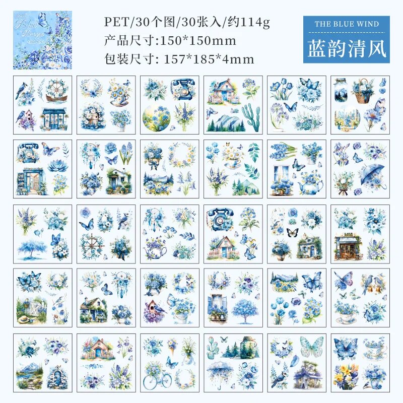 Набор наклеек квадратных PET 30 шт, Цвет C