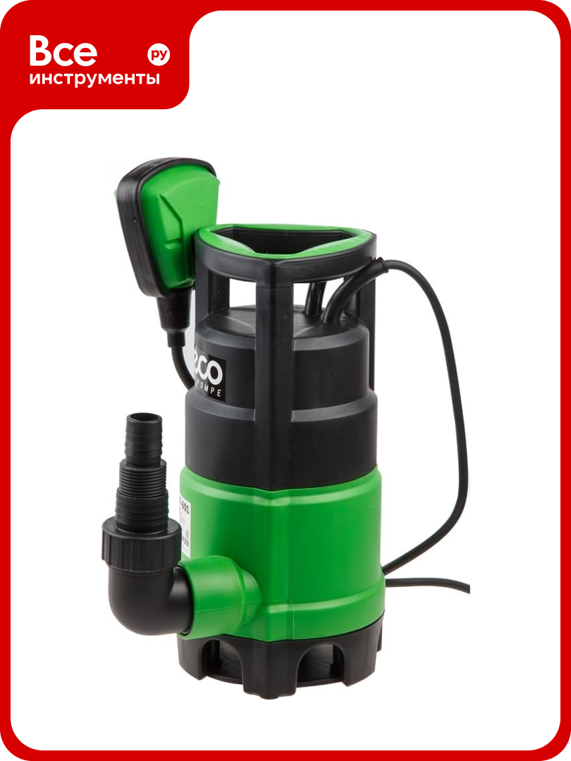 Погружной насос для загрязненной воды ECO DP-601, для удобства переноса предусмотрена рукоятка, изготовлен из пластика