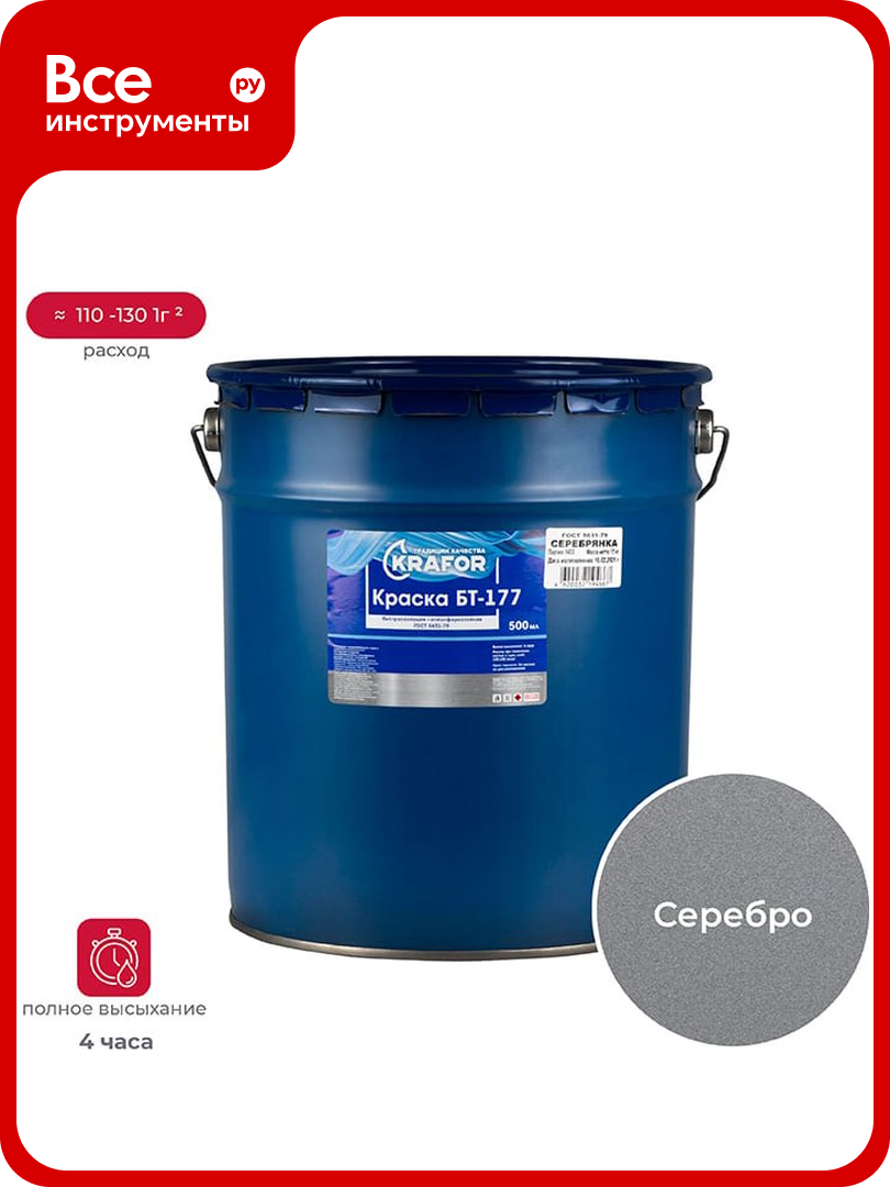Краска KRAFOR БТ-177 серебрянка 15 кг 1, защиты поверхности