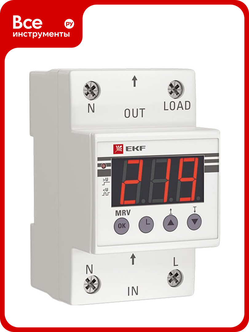 Реле напряжения с дисплеем EKF MRV, 32A PROxima MRV-32A, для защиты электроустановок от перепадов напряжения