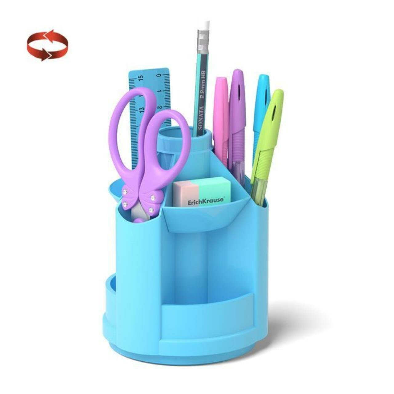 Настольны набор ErichKrause MINI DESK PASTEL вращающися 8 предметов, голубо пластик