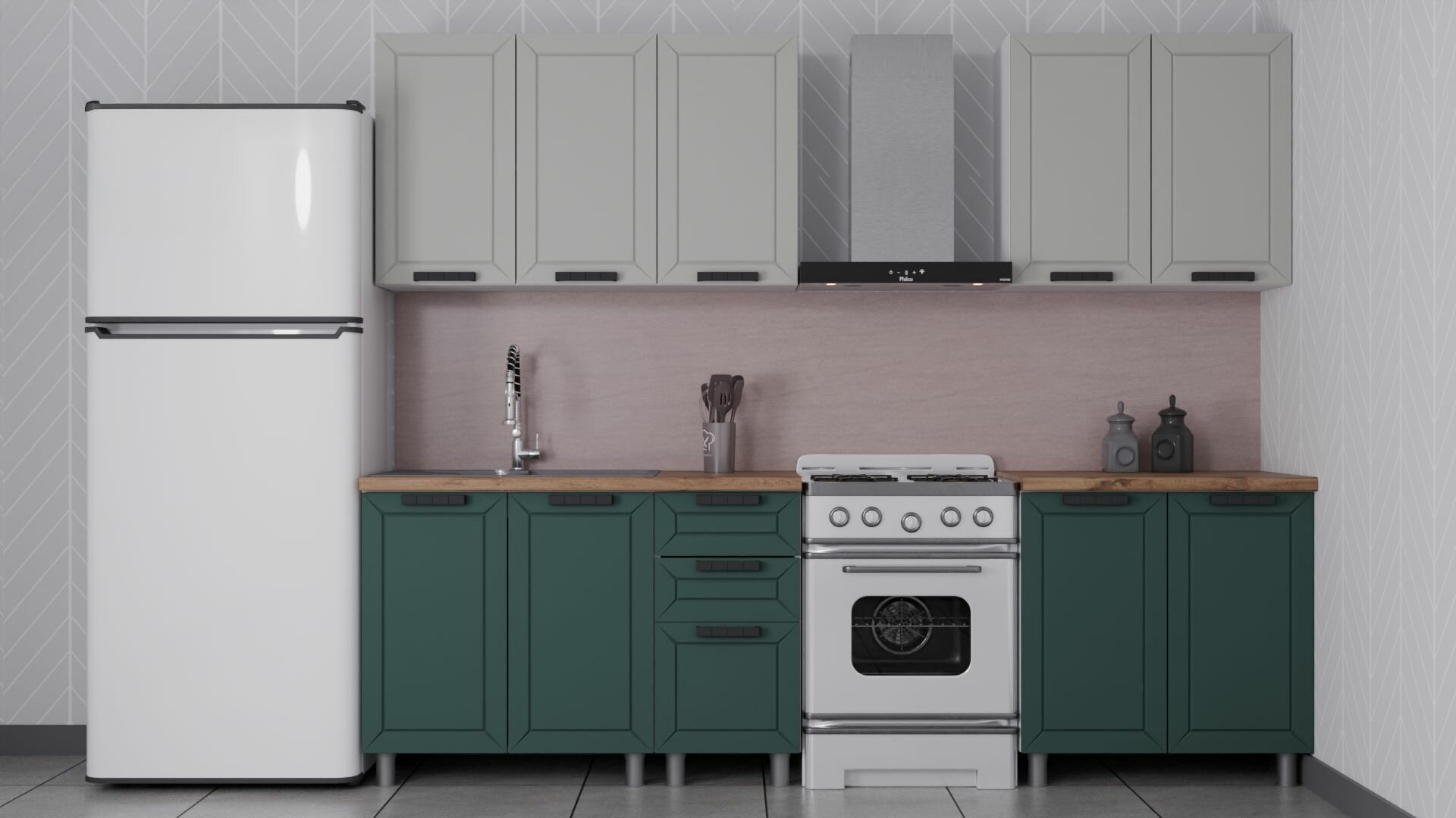 Кухня "Осака" 2 м, темно-зеленый светло-серый