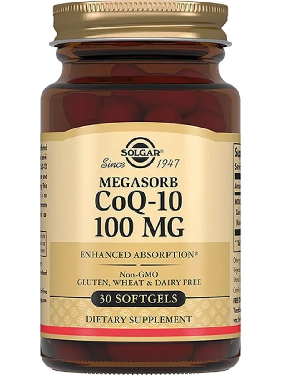 Коэнзим Q-10 Солгар, биодобавка, антиоксидантная защита, 30 капс, США