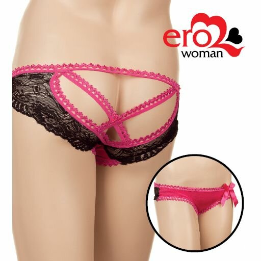 Трусики Erowoman с пикантным вырезом сзади, черно-розовый, XS-S