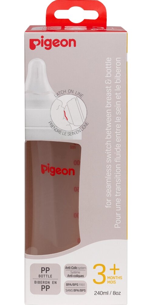 Бутылочка для кормления Pigeon Softouch peristaltic plus, полипропиленовая, 3-6 мес, 240 мл