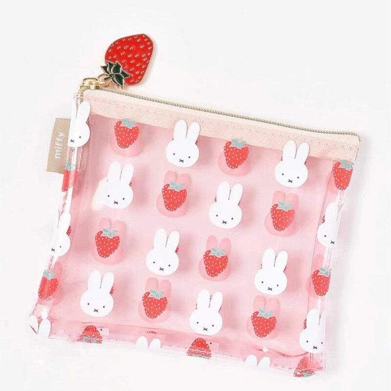 Пенал Miffy, ПВХ, прозрачный, клубничный, студенческий, с мультяшным принтом