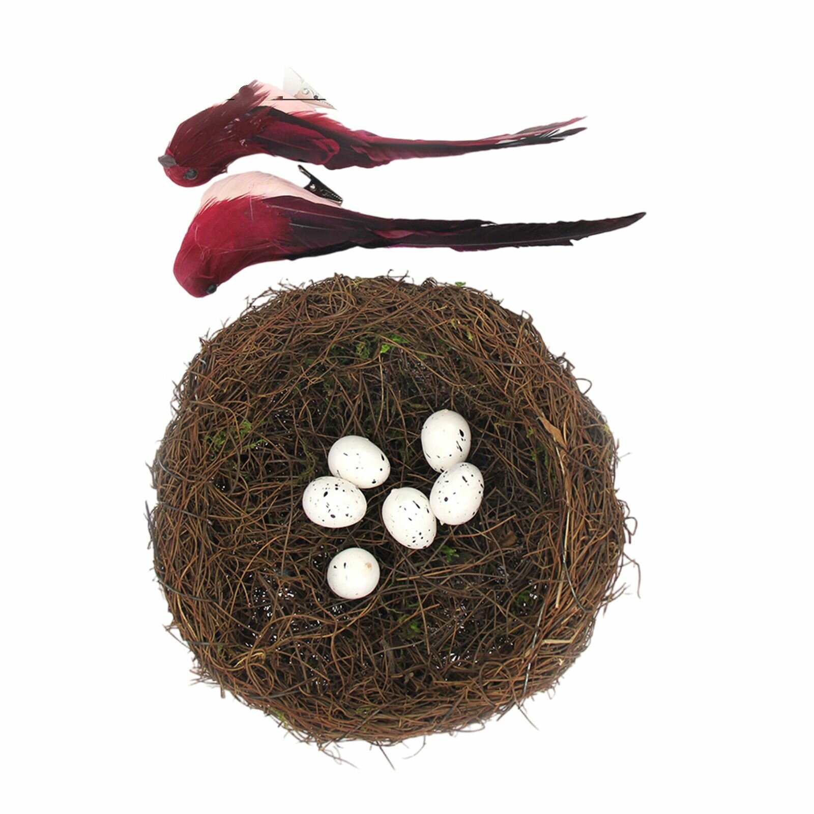 Декоративное гнездо с яйцами и птицами для пасхального декора фотосъемки