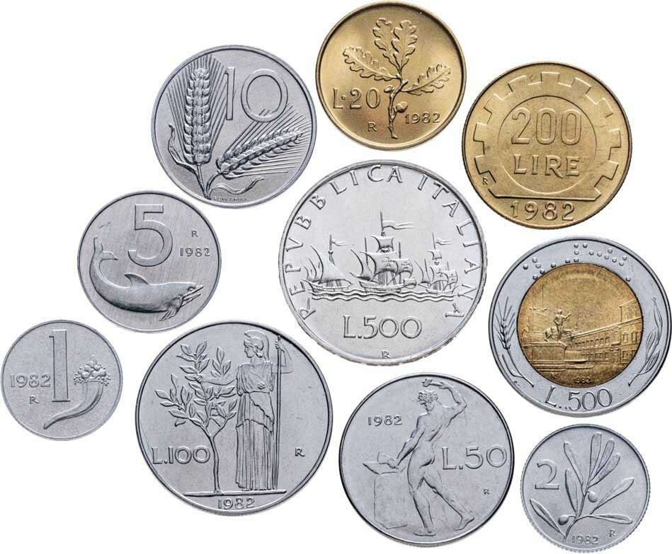 Италия годовой набор из 10 монет 1982, в сохранности UNC