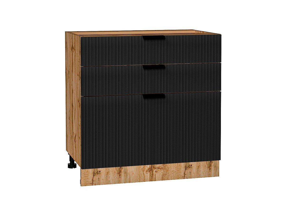 Шкаф нижний с 3-мя ящиками Евро Лайн, цвет фасада Антрацит, цвет каркаса Дуб Вотан, 816*800*478 мм