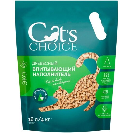 Наполнитель для кошачьих туалетов Cats' Choice Cat's choice древесный впитывающий, 16 л/4 кг