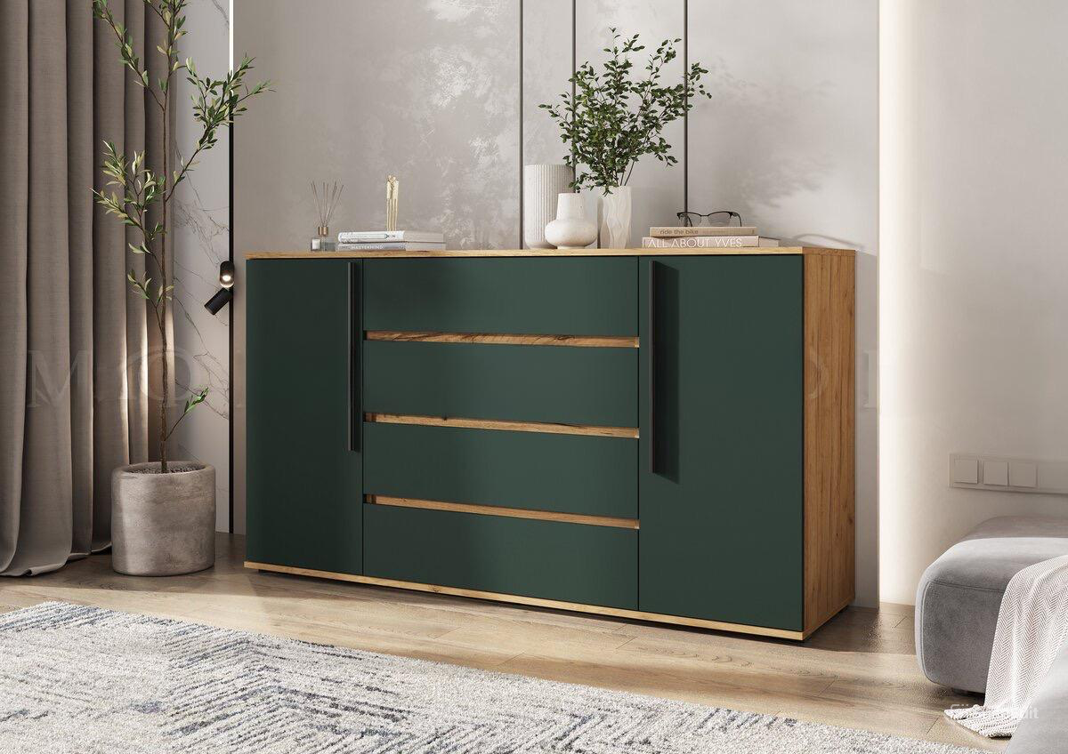 Комод Норд.1.6 метра. ЛДСП Дуб Крафт золотой/Изумруд (зеленый)