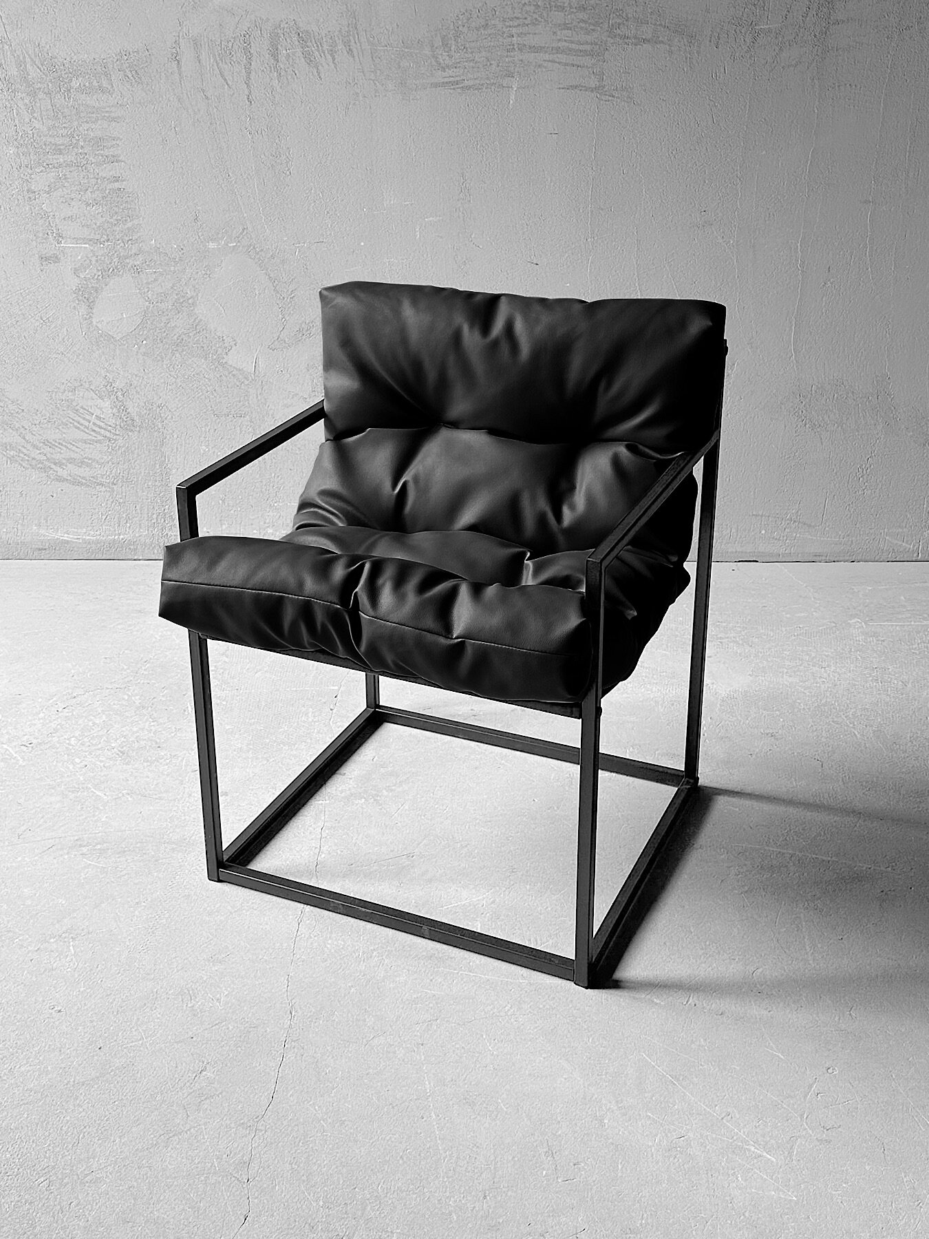 Кресло высокое обеденное Лофтовик + черный кожзам для дома для офиса для дачи для балкона