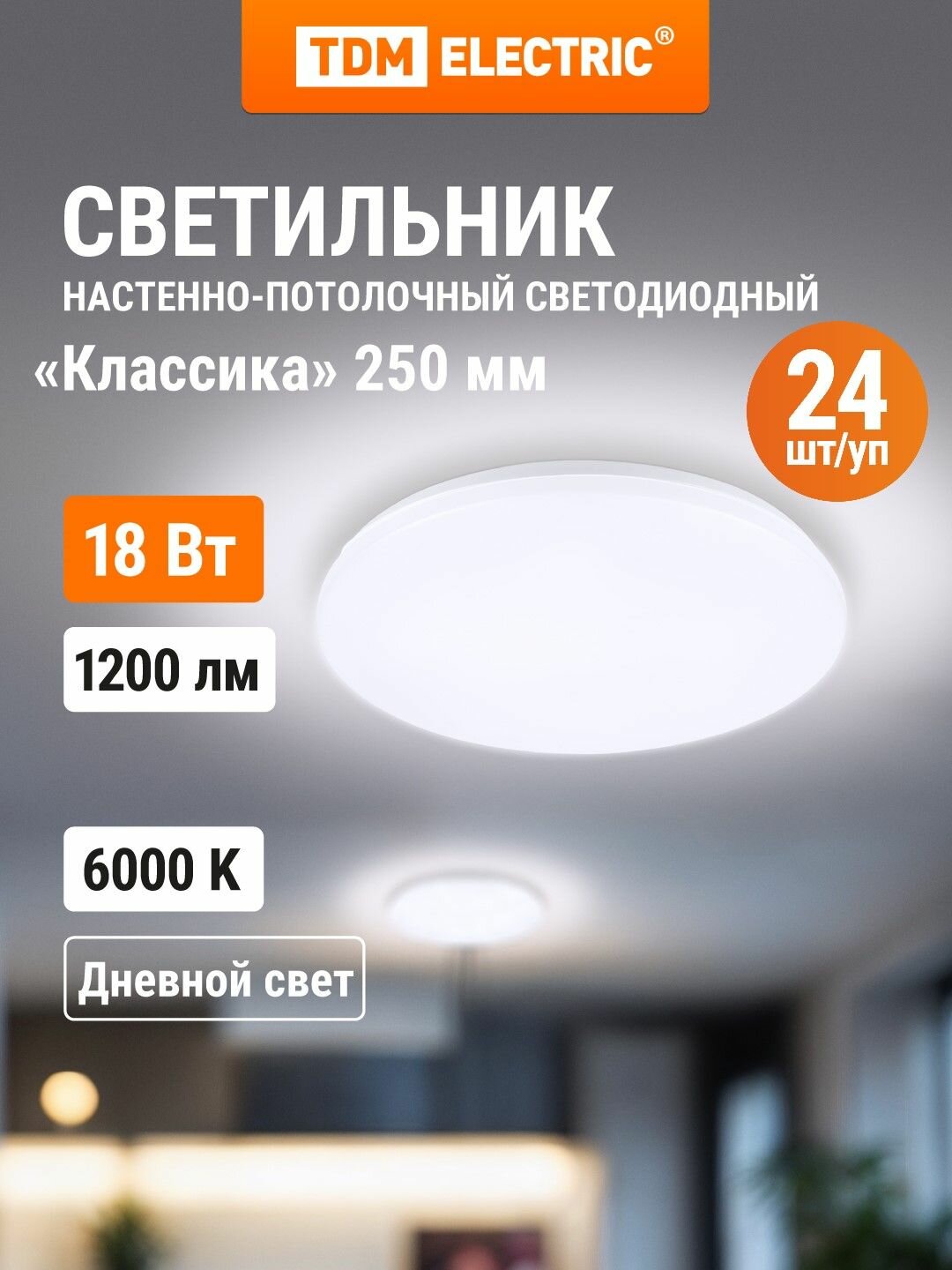 Светильник потолочный LED, 18 Вт, 6000 К, Классика, упаковка 24 штуки TDM Electric