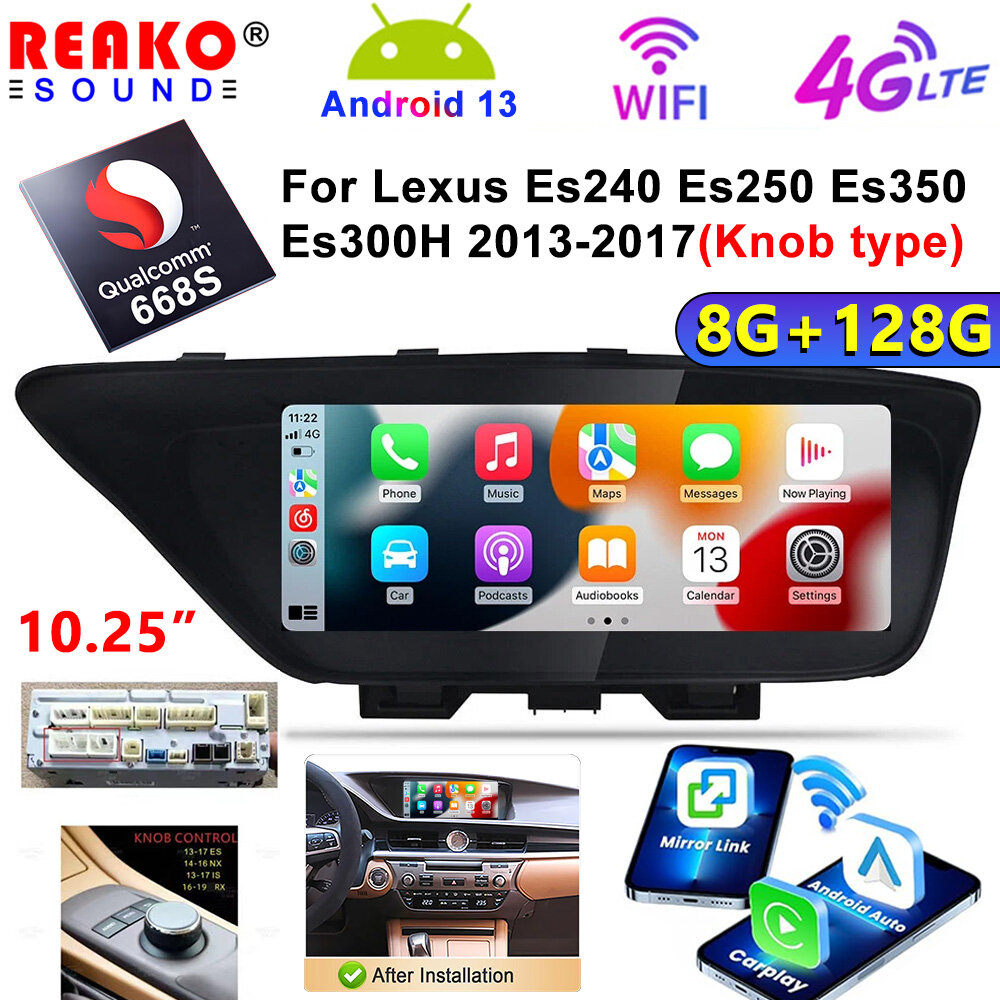 Штатная Магнитола для Lexus ES ES200 ES250 ES300 2013-2017 , с камерой заднего вида. QLED экран 10.25 дюймов, Wifi 2din с сенсорным экраном, usb и блютузом