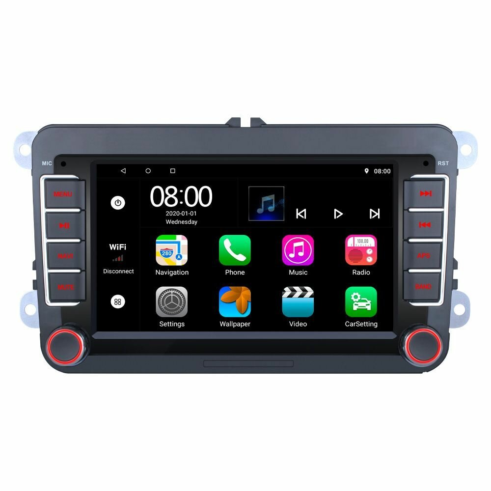 Автомагнитола 7 дюймов для GRANDnavi Volkswagen Golf Polo Passat SKODA SEAT 4+64G 2 DIN 4G-SIM AI voice DSP, WiFi Bluetooth GPS навигатор Android сенсорный экран