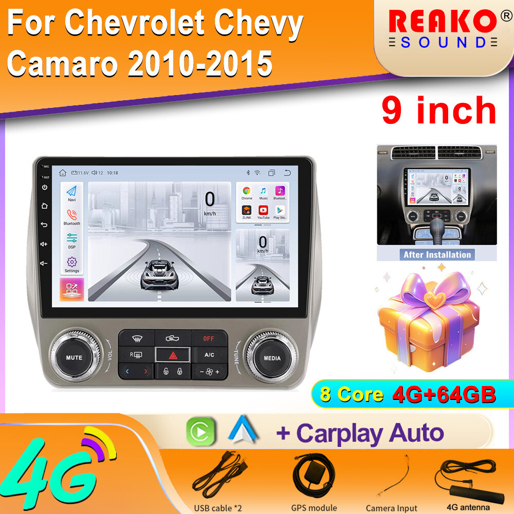 Магнитола для Chevrolet Chevy Camaro 2010-2015, с камерой заднего вида. IPS экран 9 дюймов, Wifi 2din с сенсорным экраном, usb и блютузом.