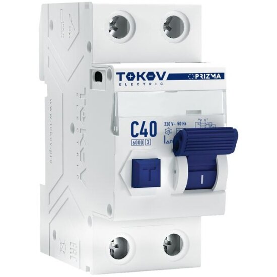 Дифференциальный автомат Tokov Electric 2П (1P+N) 40А 100мА тип AC 6кА хар-ка C, TKE-PZ60-RCBO-2-40-100-AC