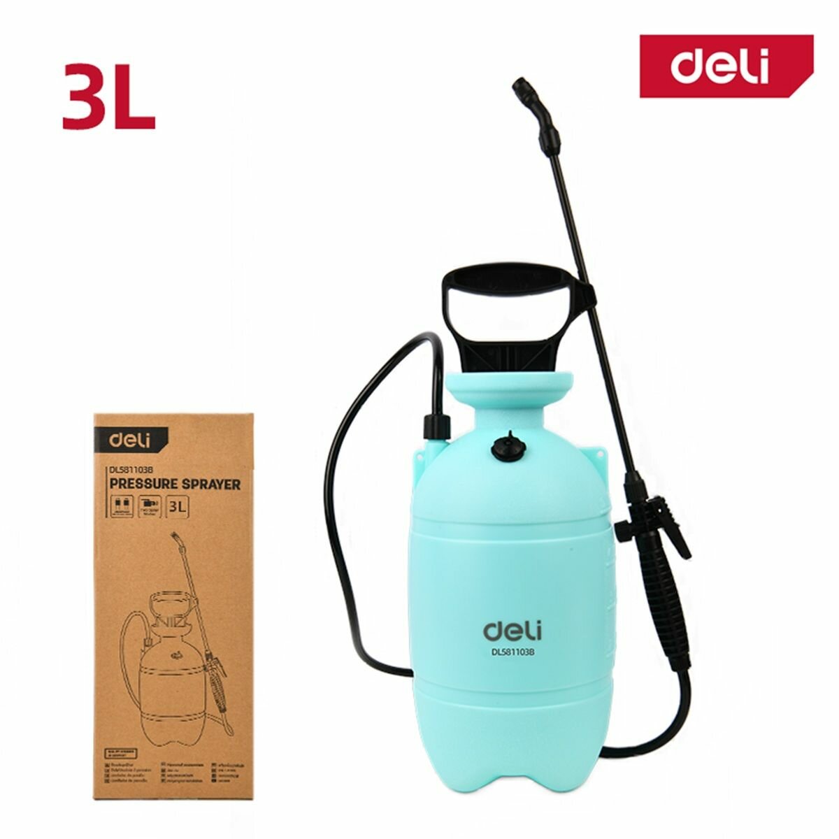 Опрыскиватель садовый 3л помповый Deli DL581103B (регулируемый разбрызгиватель, ремень для переноски)