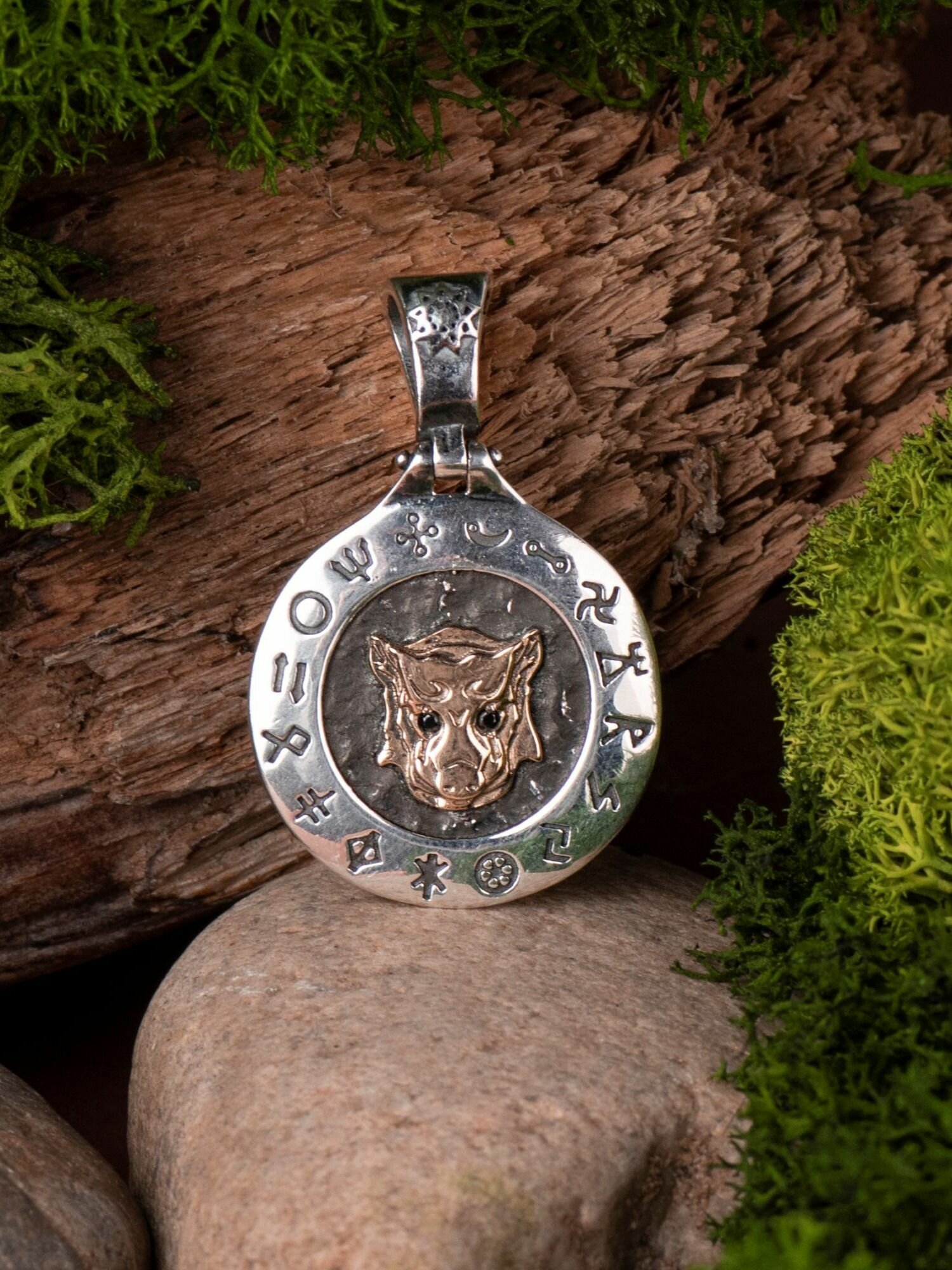 Подвеска, серебро, 925 проба, чернение, шпинель, бронзит